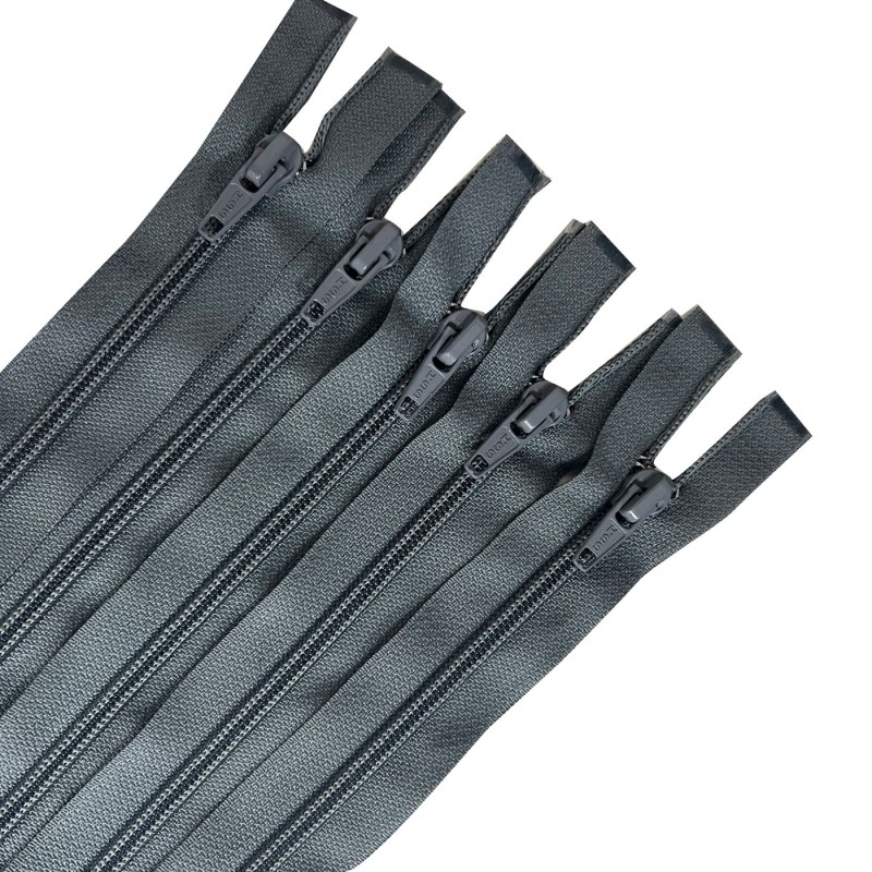 Pack Of 5 Grey Nylon Zips (Open end) - EU Fabrics