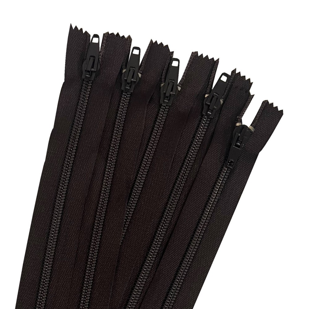 Pack Of 5 Chocolate Nylon Zips (Closed end) - EU Fabrics