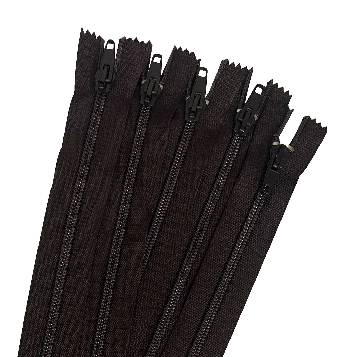 Pack Of 5 Chocolate Nylon Zips (Closed end) - EU Fabrics