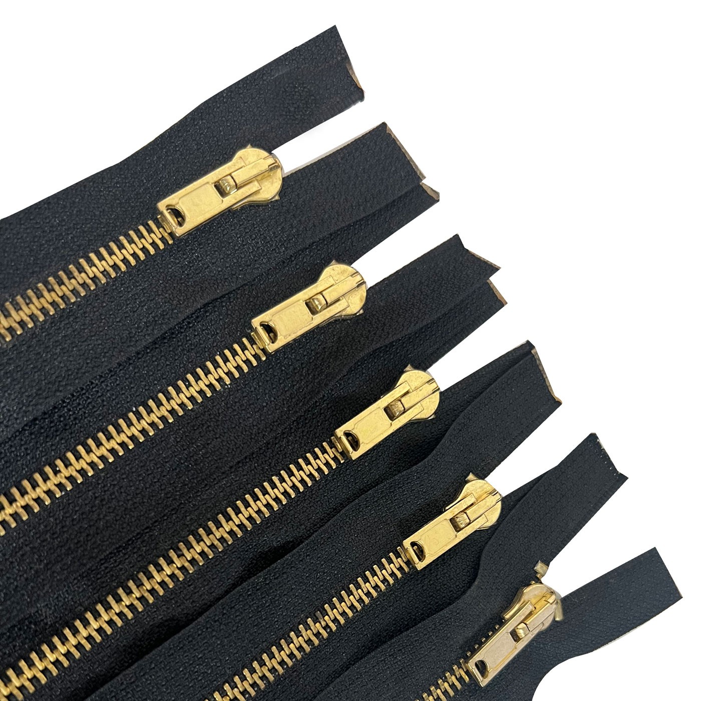 Pack of 5 Black with Gold Metal Zips (Open End) - EU Fabrics