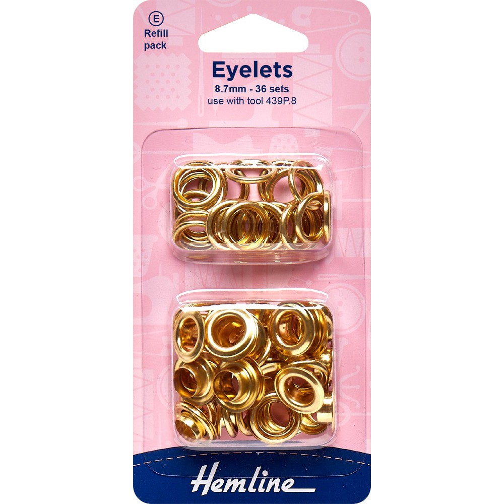 Eyelets 8.7mm 36 sets (Use with tool 439P.8) Gold-Brass - EU Fabrics