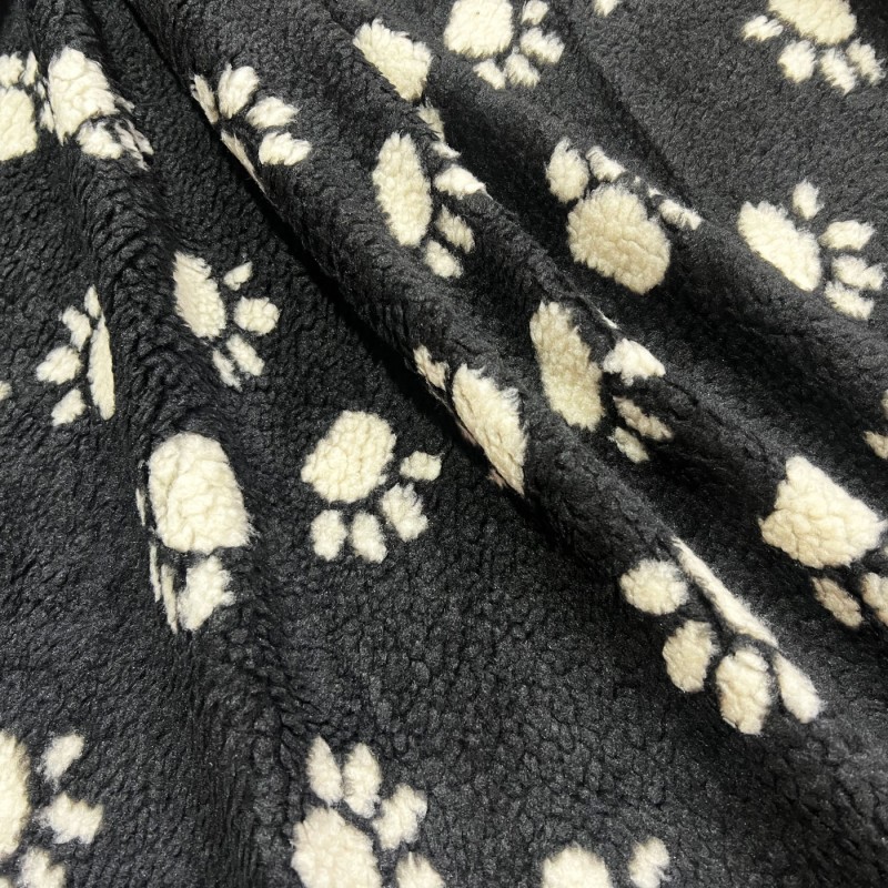 Sherpa Fleece Fabric Paw Prints - EU Fabrics